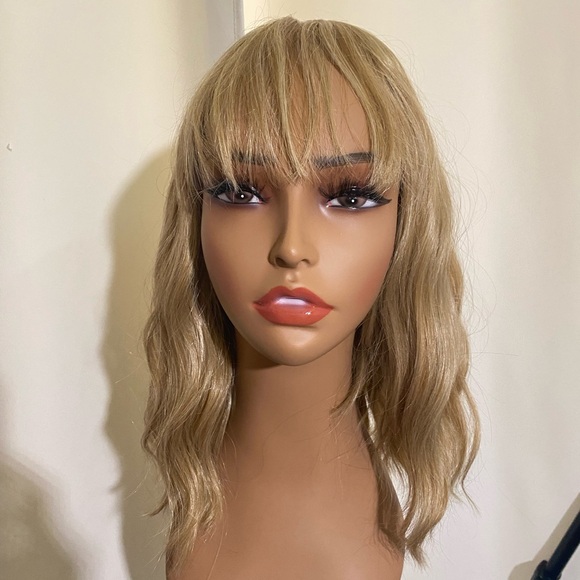 Hair | Golden Blonde Wavy Hair Wig With Bangs 1415 Inches | Poshmark